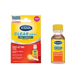 dr. scholl’s liquid wart remover (.33 oz) with 20 cover up discs, safe for children and kids 4+, salicylic acid for plantar wart removal