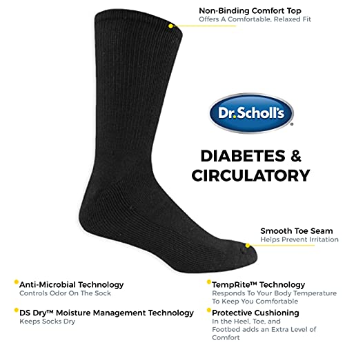 Dr. Scholl's Men's Diabetes & Circulator Casual Sock, Black, 7 12 US