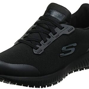 Skechers for Work Women's Squad SR Food Service Shoe, black flat knit, 5.5 M US