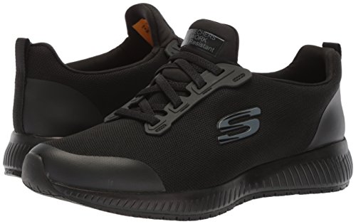 Skechers for Work Women's Squad SR Food Service Shoe, black flat knit, 5.5 M US