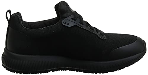 Skechers for Work Women's Squad SR Food Service Shoe, black flat knit, 5.5 M US