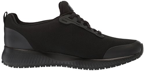 Skechers for Work Women's Squad SR Food Service Shoe, black flat knit, 5.5 M US