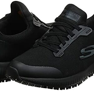 Skechers for Work Women's Squad SR Food Service Shoe, black flat knit, 5.5 M US