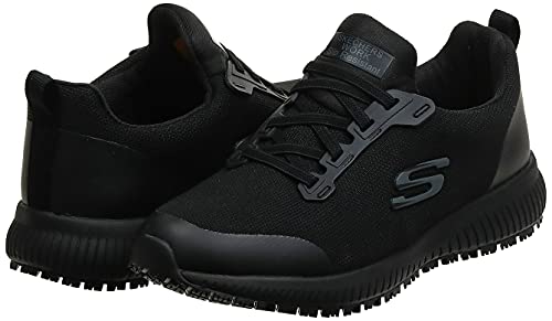 Skechers for Work Women's Squad SR Food Service Shoe, black flat knit, 5.5 M US