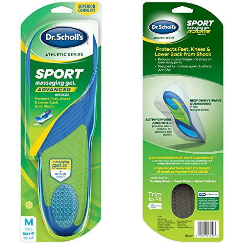 Dr. Scholl’s Sport Insoles Superior Shock Absorption and Arch Support (for Men's 8-4, Also Available for Women's 6-0), 1 Pair & Work Massaging Gel Advanced Insoles for Men Shoe Inserts