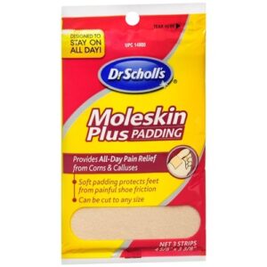 dr. scholl’s moleskin plus padding strips, 4-5/8 inch x 3-3/8 inch 3 ea(pack of 1)