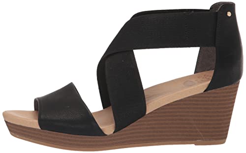 Dr. Scholl's Shoes Women's Barton Band Wedge Sandal, Black Smooth, 9