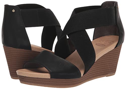 Dr. Scholl's Shoes Women's Barton Band Wedge Sandal, Black Smooth, 9