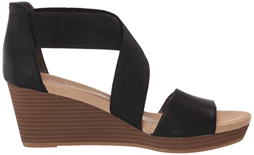 Dr. Scholl's Shoes Women's Barton Band Wedge Sandal, Black Smooth, 9