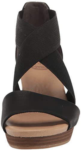 Dr. Scholl's Shoes Women's Barton Band Wedge Sandal, Black Smooth, 9