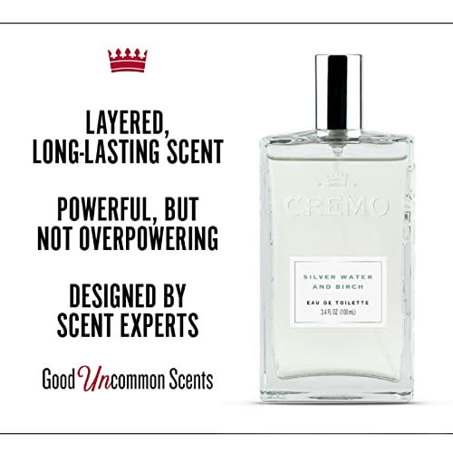 Cremo Silver Water & Birch Cologne Spray, A Crisp Scent with Notes of Forest Moss, Lavender and White Birch, 3.4 Fl Oz