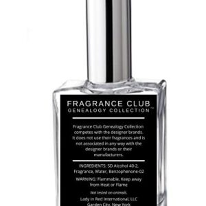 Fragrance Club Genealogy Collection Inspired by Silver Mountain Water for Him, 1.7 oz. EDP, Mens fragrance with Bergamot, Sandalwood, Musk is comparable to Silver Mountain Water by Creed.