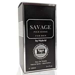 Hybrid & Company Savage Cologne for Men Eau De Toilette Natural Spray Masculine Scent 3.4 Fl Oz