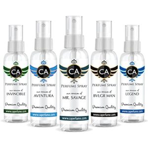 ca perfume 2020 most attractive men  set impression of ( aventura + mr.savage + bvl. man + invincible + legend ) fragrance sample travel size parfum sprayer ( 2 fl oz/60 ml) x 5