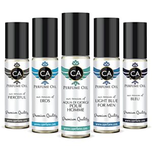 ca perfume 2020 top 5 men perfume set impression of (light blue + eros + aqua di giorgi + bleu + fierceful) fragrance body oils essential sample travel size roll-on (0.3 fl oz/10 ml) x 5