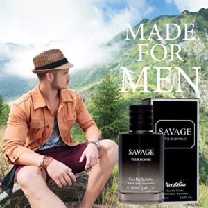 Savage for Men - 3.4 Oz Men's Eau De Toilette Spray - Refreshing & Warm Masculine Scent for Daily Use Men's Casual Cologne Includes NovoGlow Carrying Pouch Smell Fresh All Day A Gift for Any Occasion