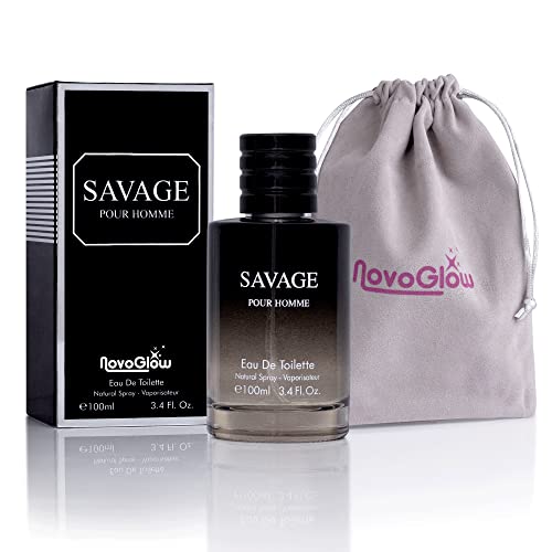 Savage for Men - 3.4 Oz Men's Eau De Toilette Spray - Refreshing & Warm Masculine Scent for Daily Use Men's Casual Cologne Includes NovoGlow Carrying Pouch Smell Fresh All Day A Gift for Any Occasion