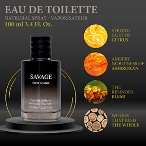 Savage for Men - 3.4 Oz Men's Eau De Toilette Spray - Refreshing & Warm Masculine Scent for Daily Use Men's Casual Cologne Includes NovoGlow Carrying Pouch Smell Fresh All Day A Gift for Any Occasion