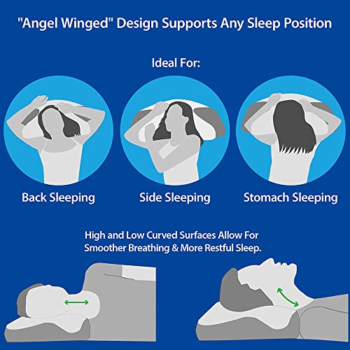 Sleep Philosophy Angel Winged Contour Cervical Memory Foam Pillow, for Back Stomach, Ergonomic Neck Support with Super Soft Removable Rayon from Bamboo Cover White, 27.5" L x 13" W x 4.5" H