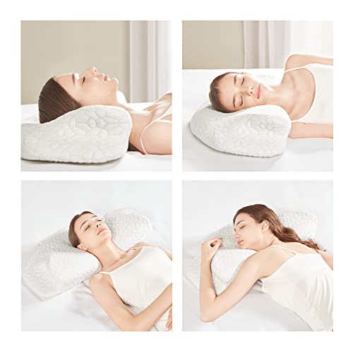 Sleep Philosophy Angel Winged Contour Cervical Memory Foam Pillow, for Back Stomach, Ergonomic Neck Support with Super Soft Removable Rayon from Bamboo Cover White, 27.5" L x 13" W x 4.5" H