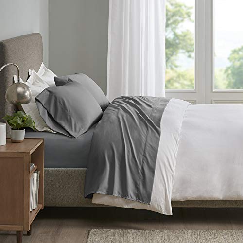 Sleep Philosophy Smart Cool Microfiber Moisture-Wicking Breathable 4 Piece Cooling Sheet Set, Full Size, Grey (SHET20-961)