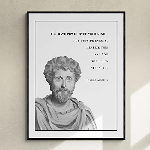 MAXFOUNDRY Marcus Aurelius Portrait & Quote Art Print, Philosophy Gift for Stoic, Motivational Gift Words of Wisdom, Positive Affirmation, Stoicism Art 8x10 / 20x25 cm