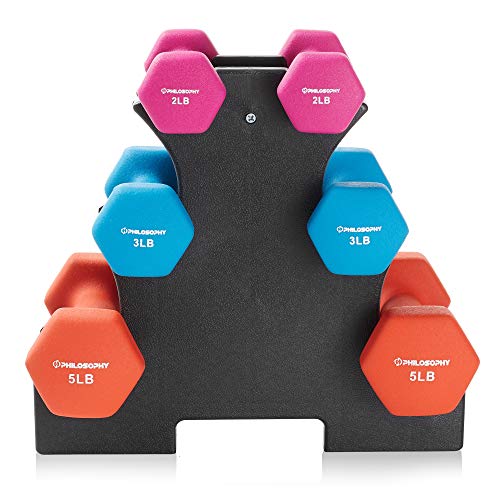 Philosophy Gym Neoprene Dumbbell Hand Weights with Stand, 20 lbs (2 lb, 3 lb, 5 lb Pairs)