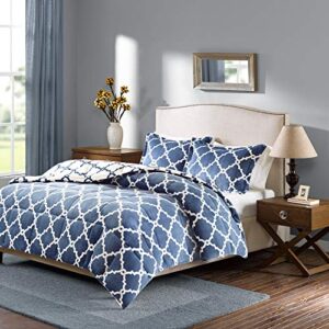 sleep philosophy true north peyton reversible fretwork print plush comforter set bedroom comforters with shams ultra soft and cozy, full/queen, indigo