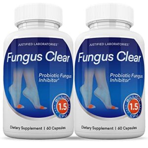 justified laboratories (2 pack) fungus clear pills 1.5 billion cfu probiotic supports strong healthy natural clear nails plus eliminates fungus 120 capsules