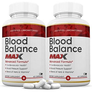 justified laboratories (2 pack) blood balance max 1295mg formula all natural supplement pills 120 capsules