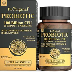 Probiotics with Prebiotics for Men and Women - 35 Strains Organic Probiotic 100 Billion CFU for Gut & Digestive Health, Vegan Acidophilus Probiotic Supplement, Non-GMO Raw Probiotic 60 Capsules