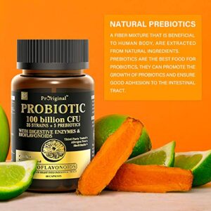 Probiotics with Prebiotics for Men and Women - 35 Strains Organic Probiotic 100 Billion CFU for Gut & Digestive Health, Vegan Acidophilus Probiotic Supplement, Non-GMO Raw Probiotic 60 Capsules