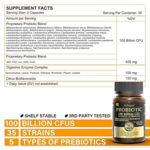 Probiotics with Prebiotics for Men and Women - 35 Strains Organic Probiotic 100 Billion CFU for Gut & Digestive Health, Vegan Acidophilus Probiotic Supplement, Non-GMO Raw Probiotic 60 Capsules