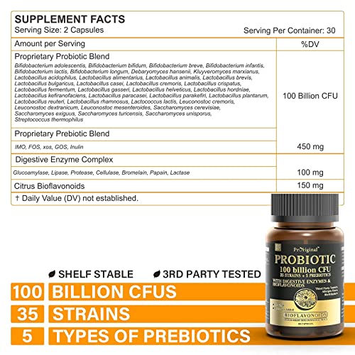 Probiotics with Prebiotics for Men and Women - 35 Strains Organic Probiotic 100 Billion CFU for Gut & Digestive Health, Vegan Acidophilus Probiotic Supplement, Non-GMO Raw Probiotic 60 Capsules