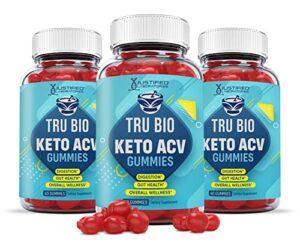 justified laboratories (3 pack) tru bio keto gummies 1000mg acv with pomegranate juice beet root b12 180 gummys