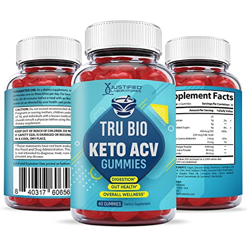 Justified Laboratories (3 Pack) Tru Bio Keto Gummies 1000MG ACV with Pomegranate Juice Beet Root B12 180 Gummys