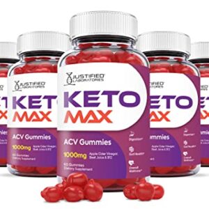 Justified Laboratories (5 Pack) Keto Max ACV Gummies 1000MG with Pomegranate Juice Beet Root B12 300 Gummys