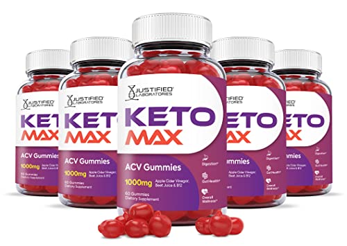 Justified Laboratories (5 Pack) Keto Max ACV Gummies 1000MG with Pomegranate Juice Beet Root B12 300 Gummys