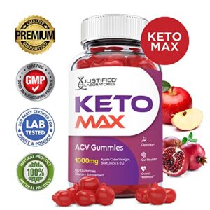 Justified Laboratories (5 Pack) Keto Max ACV Gummies 1000MG with Pomegranate Juice Beet Root B12 300 Gummys