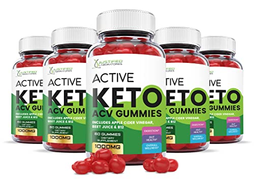 Justified Laboratories (5 Pack) Active Keto ACV Gummies 1000MG with Pomegranate Juice Beet Root B12 300 Gummys