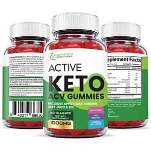 Justified Laboratories (5 Pack) Active Keto ACV Gummies 1000MG with Pomegranate Juice Beet Root B12 300 Gummys