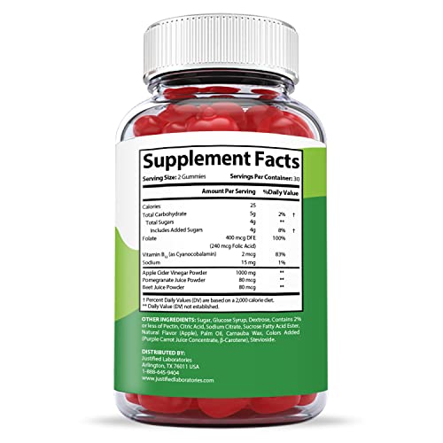 Justified Laboratories (5 Pack) Active Keto ACV Gummies 1000MG with Pomegranate Juice Beet Root B12 300 Gummys