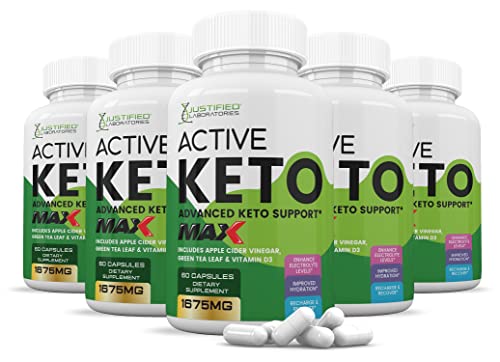 Justified Laboratories (5 Pack) Active Keto ACV Max Pills 1675 MG Formulated with Apple Cider Vinegar Keto Support Blend 300 Capsules