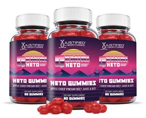 justified laboratories (3 pack) gemini keto gummies 1000mg acv with pomegranate juice beet root b12 180 gummys