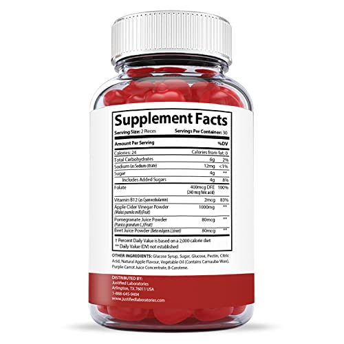 Justified Laboratories (5 Pack) Supreme Keto ACV Gummies 1000MG with Pomegranate Juice Beet Root B12 300 Gummys