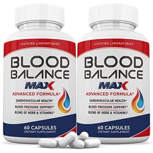 justified laboratories (2 pack) blood balance max 1295mg formula all natural supplement pills 120 capsules