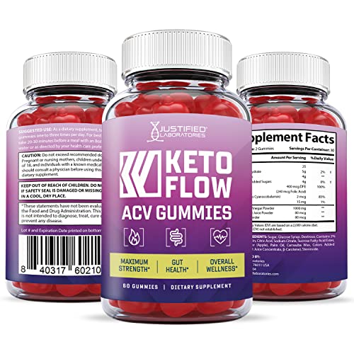 Justified Laboratories (2 Pack) Keto Flow ACV Gummies 1000MG with Pomegranate Juice Beet Root B12 120 Gummys