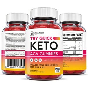 Justified Laboratories (10 Pack) Try Quick Keto ACV Gummies 1000MG with Pomegranate Juice Beet Root B12 600 Gummys