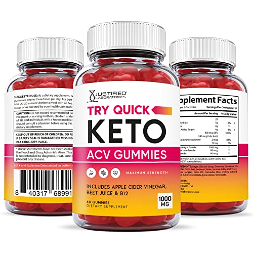 Justified Laboratories (10 Pack) Try Quick Keto ACV Gummies 1000MG with Pomegranate Juice Beet Root B12 600 Gummys