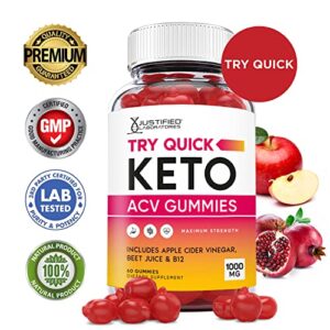 Justified Laboratories (10 Pack) Try Quick Keto ACV Gummies 1000MG with Pomegranate Juice Beet Root B12 600 Gummys